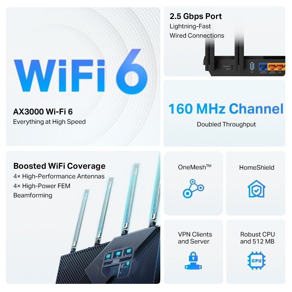 07127 Merge TP-Link Archer AX55 PRO AX3000 Multi -Gigabit Wifi 6 Wirel ...