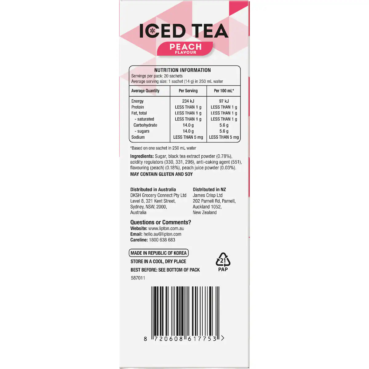 100090 Merge Lipton Peach Iced Tea Sachets 20 Pack 116/1. – Merge Shopping